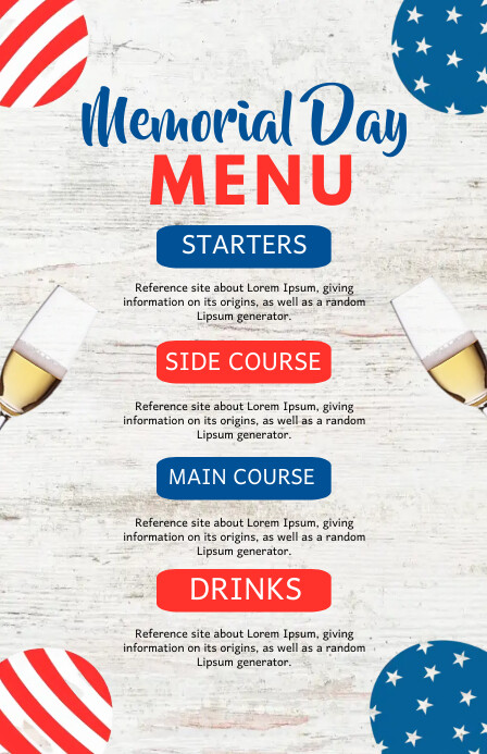 Memorial Day Menu card template. | PosterMyWall
