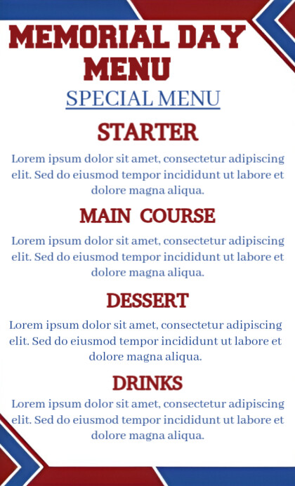 Plantilla de Memorial Day Menu | PosterMyWall