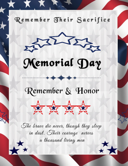 Memorial Day Poster Template - Remember & Honor Design with Patriotic Quote (Instant Download ...