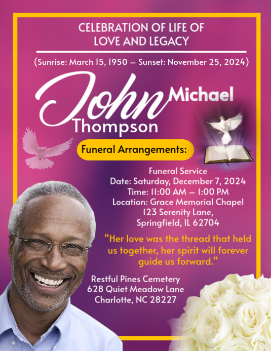 Copy of Memorial Funeral Announcement Flyer, Funeral | PosterMyWall
