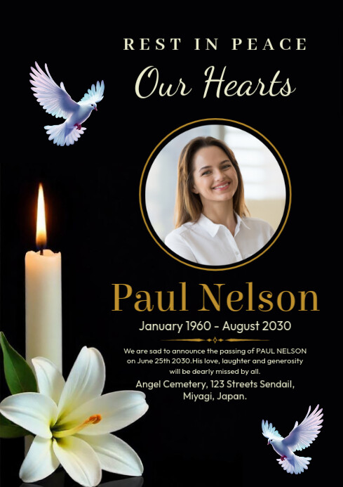 Memorial Funeral Announcement Flyer Template | PosterMyWall