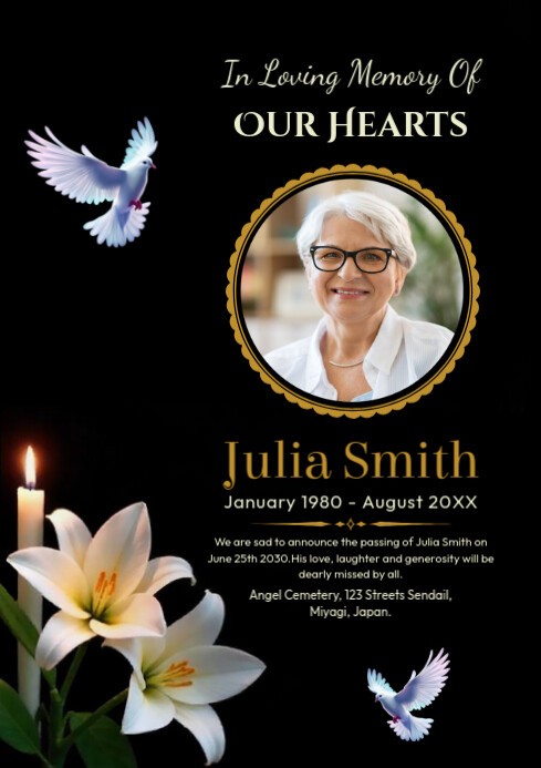 Memorial Funeral Announcement Flyer Template | PosterMyWall