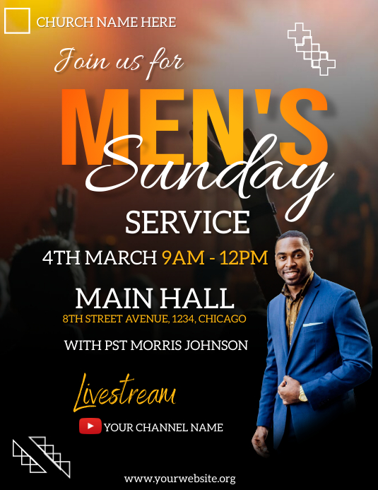 men's sunday service flyer Template | PosterMyWall