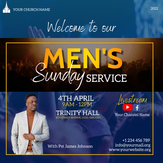men's sunday service flyer Template | PosterMyWall