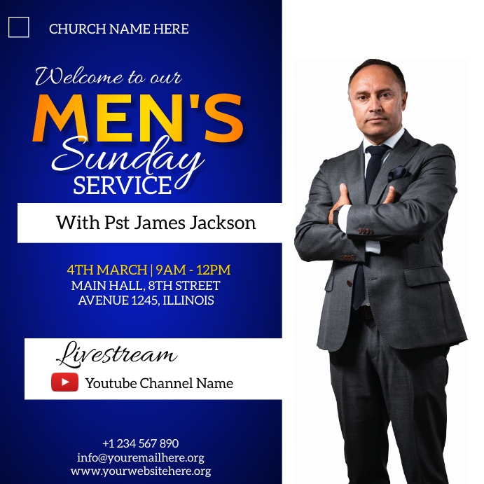 men's sunday service flyer Template | PosterMyWall
