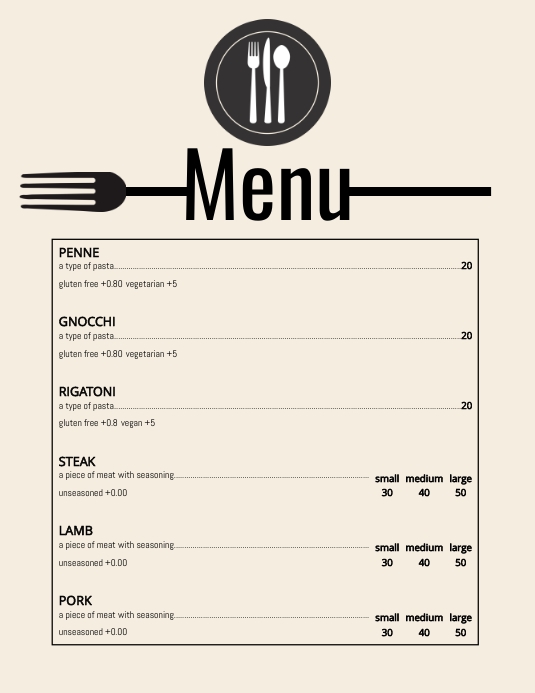 Copy of Menu (no brand) | PosterMyWall