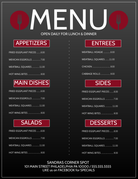 Menu Template | PosterMyWall