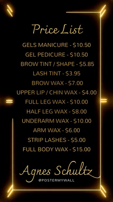 Menu Gold Price List Instagram Stories Neon Template | PosterMyWall