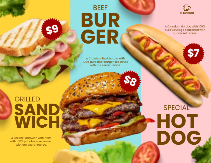 Menu Landscape Fast food Template | PosterMyWall