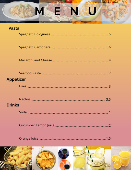Menu - Pasta Template | PosterMyWall