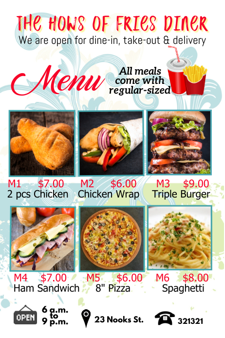Diner Menu Design Template | PosterMyWall