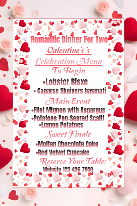 Menu valentine menu restaurant Template | PosterMyWall