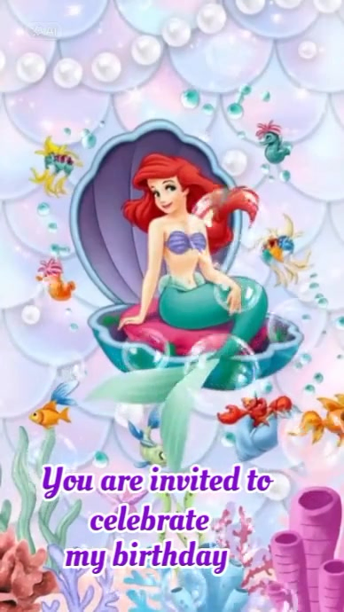 Mermaid Ariel Birthday Invitation Video Template | PosterMyWall