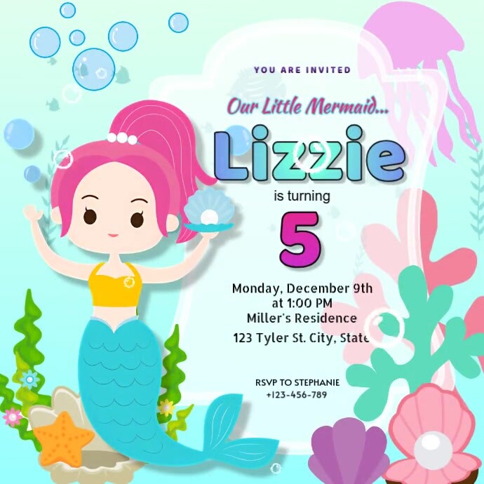mermaid birthday instagram post Template | PosterMyWall