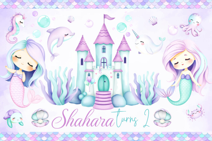 Mermaid theme Birthday banner Template | PosterMyWall