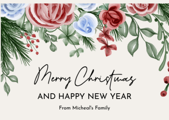 Merry Christmas and Happy New Year Card 2025–2026 | Floral Elegant ...