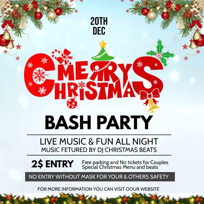 Merry Christmas bash party Template | PosterMyWall