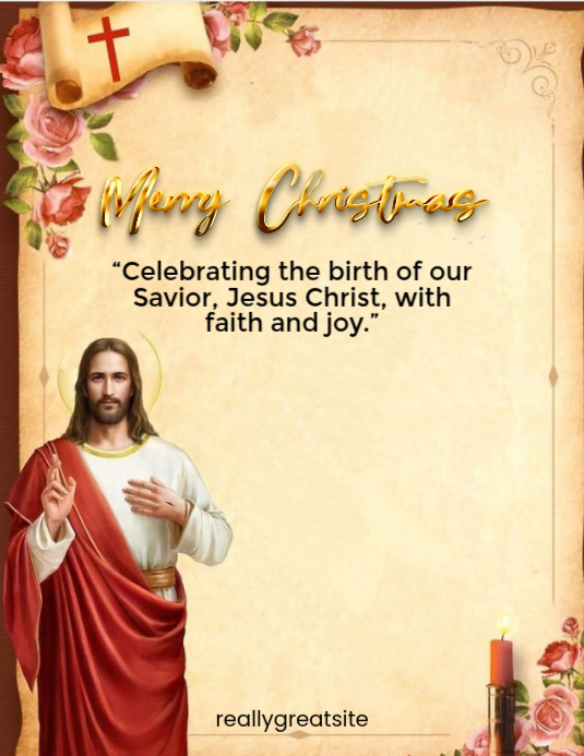Plantilla de Merry Christmas christian Poster Featuring Jesus Christ ...