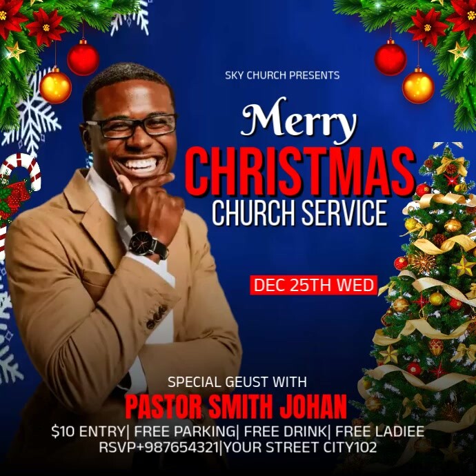 Merry Christmas church service Template | PosterMyWall