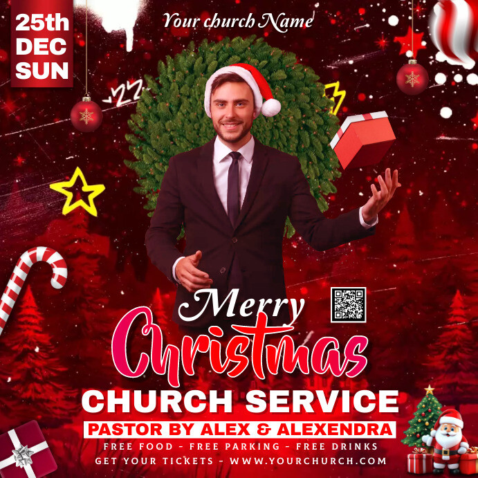 merry christmas church service flyer template | PosterMyWall