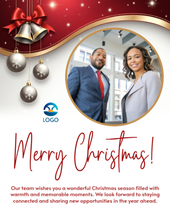 Merry Christmas Corporate Photo Greeting Card With Professional Holiday ...