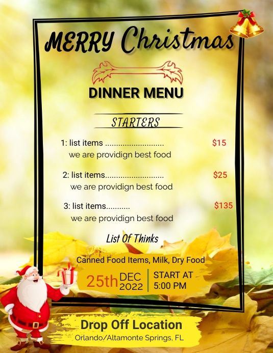 Copy of merry christmas dinner menu dinner menu flyer | PosterMyWall