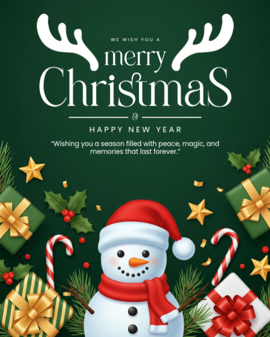 Merry Christmas Greeting Card Design Template for Social Media Post ...