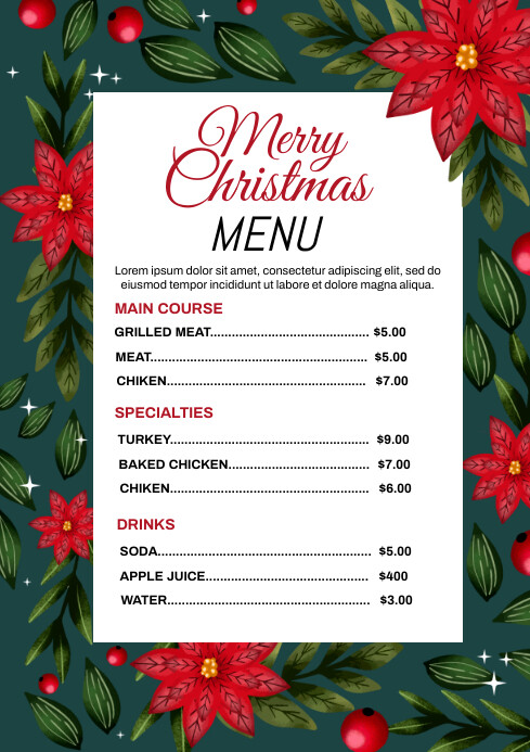 Plantilla de Merry Christmas Menu | PosterMyWall