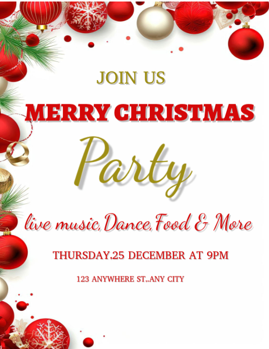 Merry Christmas Party Flyer 2025 Template | PosterMyWall