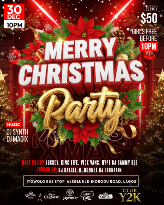 Merry Christmas Poinsettia Party Template | PosterMyWall