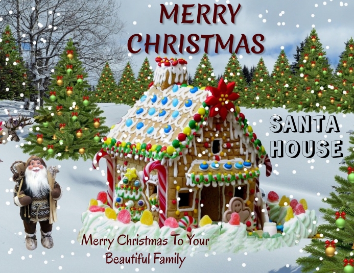Merry Christmas santa house Templat | PosterMyWall