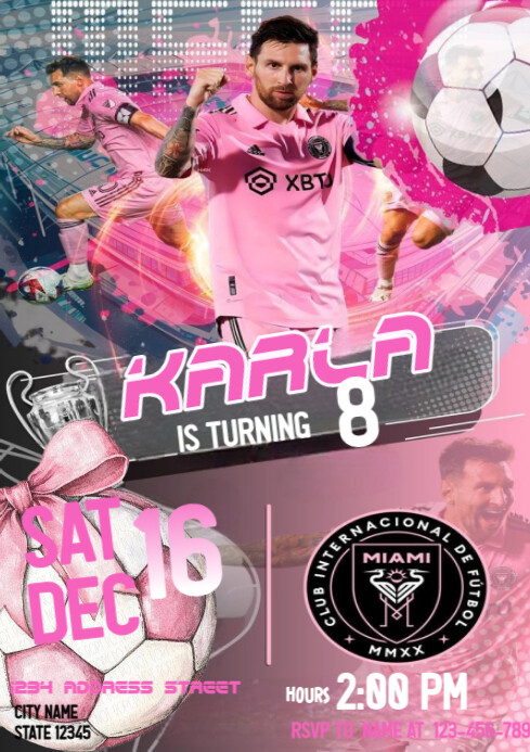 Copy of Messi Gril invitation happy Brithday party temple flayer ...