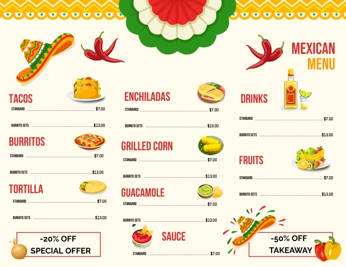 Mexican Menu | PosterMyWall