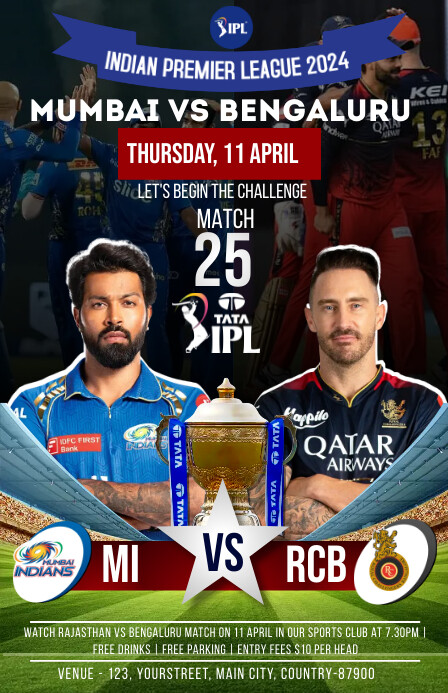 MI vs RCB ipl match Poster Template (1) | PosterMyWall