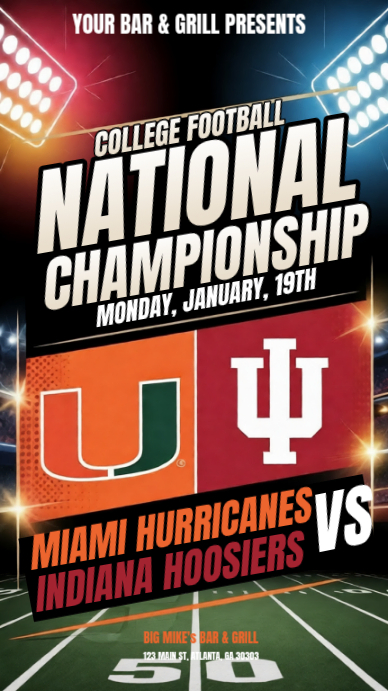 miami vs indiana. college football championship. flyer. Template ...