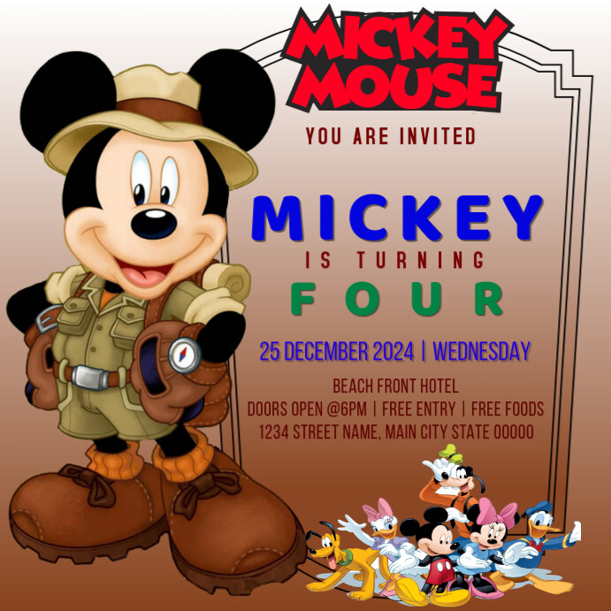 Mickey Mouse Birthday Instagram Post Template | PosterMyWall