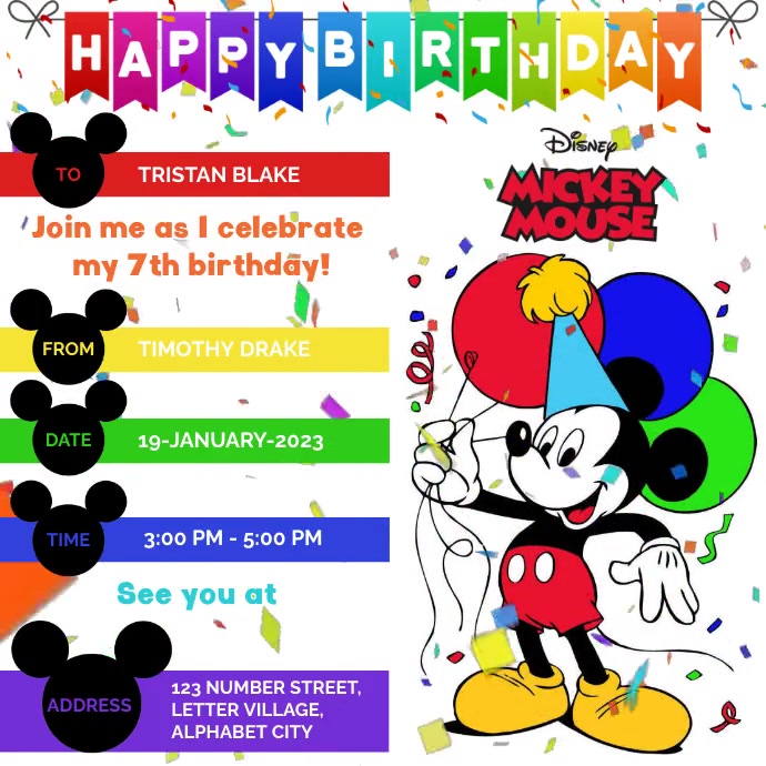 Mickey Mouse Birthday Party Invitation Template | PosterMyWall