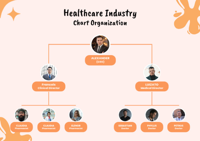 Mid Century Healthcare Industry Organization Chart (A4 Landscape) Template | PosterMyWall