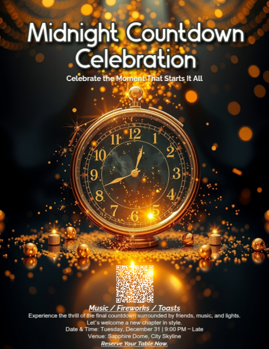 Midnight Countdown Celebration Flyer – Elegant Party Theme Template ...