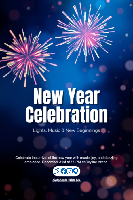 Midnight Spark Flow – New Year Poster Template | PosterMyWall