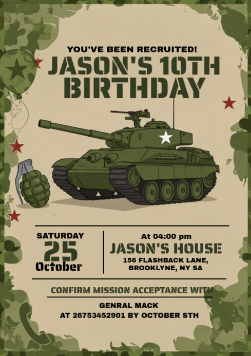 Plantilla de Military Birthday Invitation | PosterMyWall