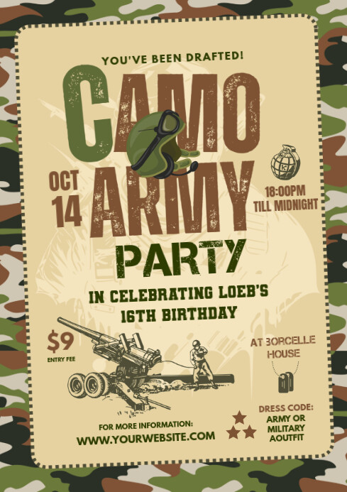 Military Style Camo Army Party Flyer Template | PosterMyWall