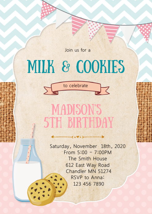 Uitnodigingsbrosjure Vir Melk En Koekies templaat | PosterMyWall