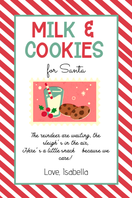 Copy of Milk And Cookies For Santa Tag Editable Template, Christmas ...