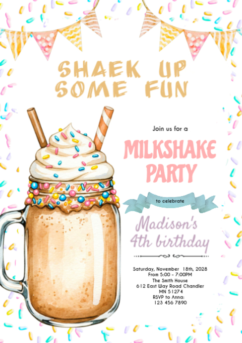Milkshake birthday party invitation เทมเพลต | PosterMyWall