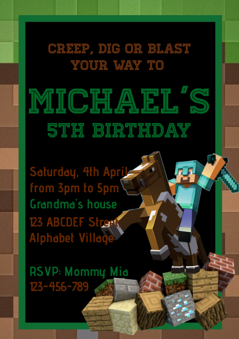 Minecraft Birthday Invitation Template | PosterMyWall