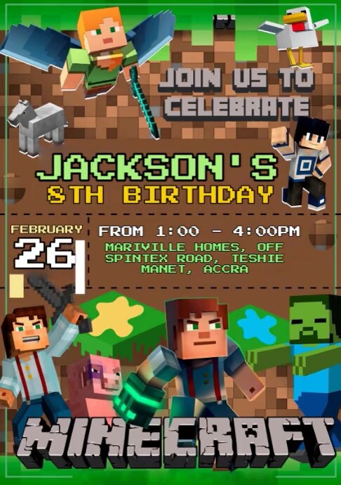 Minecraft Birthday Invitation Template | PosterMyWall