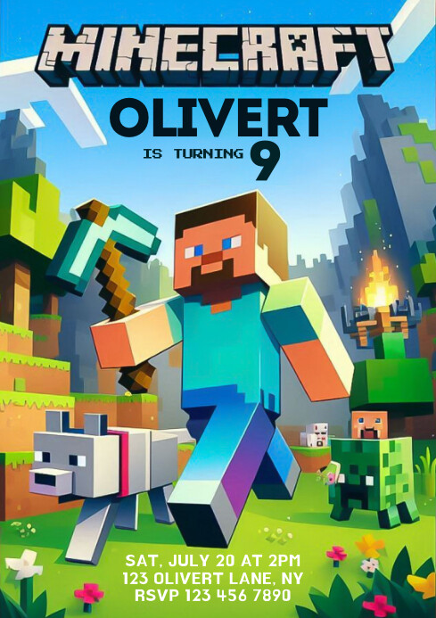 minecraft birthday invitation Template | PosterMyWall