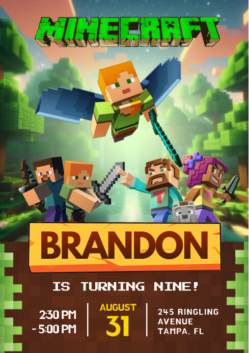 minecraft birthday invitation Template | PosterMyWall