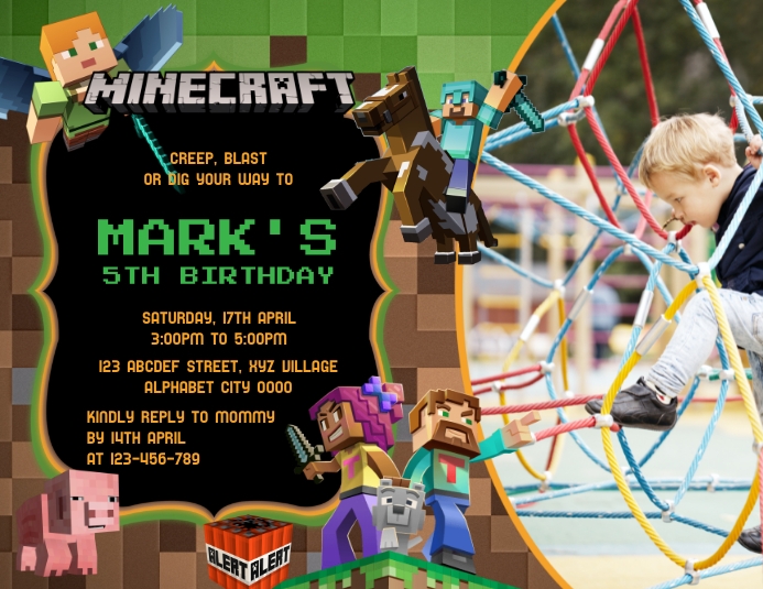Minecraft Birthday Invitation Template | PosterMyWall